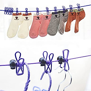Zhoudafu 1 Pack Travel Clothesline for Hotel Room&Cruise Ship, Windproof Travel Laundry Line with 12 Clothespins, Portable Travel Clothes Line, Outdoor Camp Clothesline (Purple)