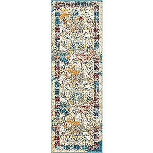 Unique Loom Rosso Collection Vintage, Traditional, Distressed, Bohemian, Botanical, Southwestern Area Rug, 2' 0" x 6' 0", Multi/Blue