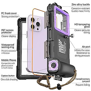 ShellBox Case Diving Case 2nd Gen for Phone/Samsung Galaxy Series, Universal Phones[4.9-6.9 Inch],Snorkeling[15m/50ft] Full Body Protector(Black-purple)