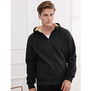 Gihuo Men's Winter Sherpa Lined Hoodie Zip Up Sweatshirt Heavyweight Warm Fleece Jacket with Pockets (Black, X-Large)