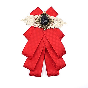 rhinestone brooch Red Bow tie brooch for women men Retro Brooch pins carvat rhinestone broach ribbon fabric collar bow brooch necklace for suits (red)