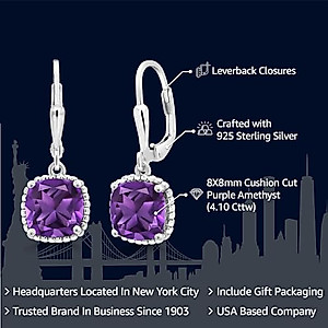 Gem Stone King 925 Sterling Silver 8MM Cushion Gemstone Birthstone Leverback Drop Dangle Earrings for Women