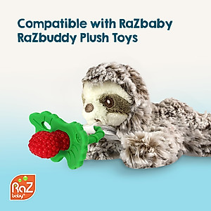 RaZbaby RaZberry Silicone Baby Teether Toy - Berrybumps Soothe Babies Sore Gums - Infant Teething Toy - Hands Free Design - BPA Free - Easy-to-Hold Design - Teething Relief Pacifier - Fruit Shape/Red