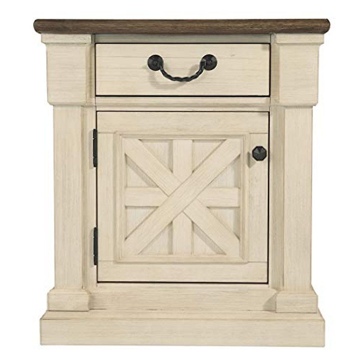 Signature Design by Ashley Bolanburg Farmhouse 1 Drawer Nightstand with Outlets & USB Charging Ports, Antique White