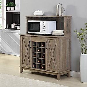 Home Source Bar Cabinet with Wine Rack and Glass Doors (Grey wash- Solid)
