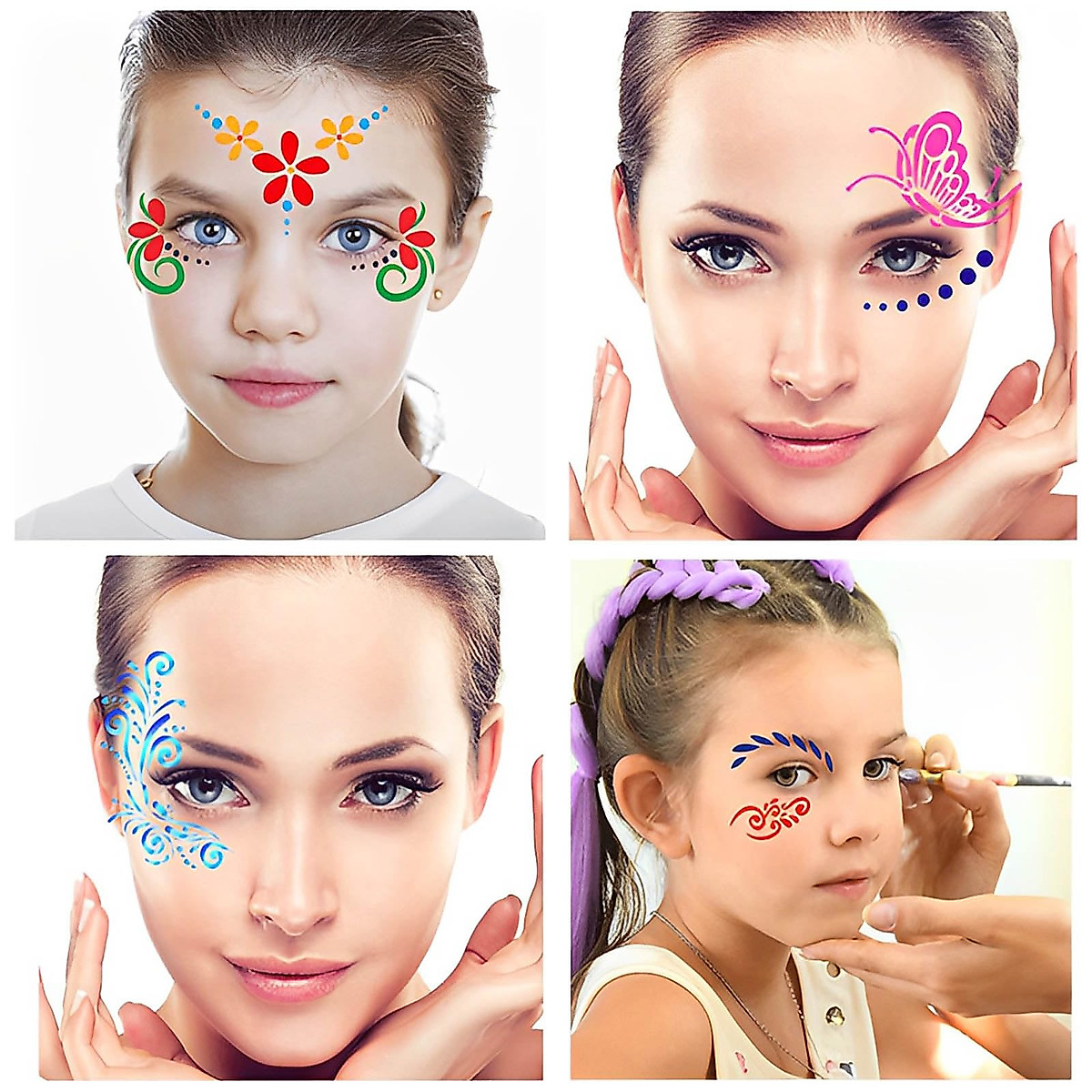 Twpribarn 28 Pcs Face Paint Stencils Kits Face Painting Stencils Reusable Face Tattoo Painting Templates Body Makeup Painting Templates for Kids Face Painting Holiday Halloween Tattoo Stencils (Mix01)