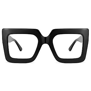 Zeelool Stylish Acetate Thick Oversized Square Eyeglasses Frame for Women with Non-prescription Clear Lens Brandon VFP0306-02 Black