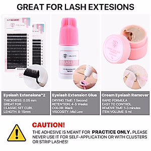 Pretty memory 225 PCS Eyelash Extension Kit with Lash Mannequin Head, Lash Fan, Eyelash Extension Glue, Eyelash Remover Cream, Lash Tweezers, Lash Extension Supplies for Eyelash Extension Practice