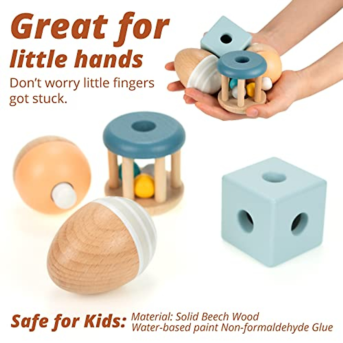 DUCKBOXX XX Wooden Rattles Toys Bundle (2 Pack) for Babies Ages 0m – 2yrs