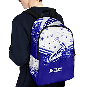 Urcustom Personalized Name Cheerleader Football Basketball Blue Backpack Unisex Bookbag for Boy Girl Travel Daypack Bag Purse 17.7 IN