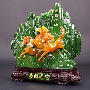 Statue Stunning Home Garden Ornament Sculpture Decoration Feng Shui Polyresin Horse on Statue Resin Crafts Chinese Zodiac Statue Decoration, Imitation Jade Statue Horse Symbol of Success Fortune Home