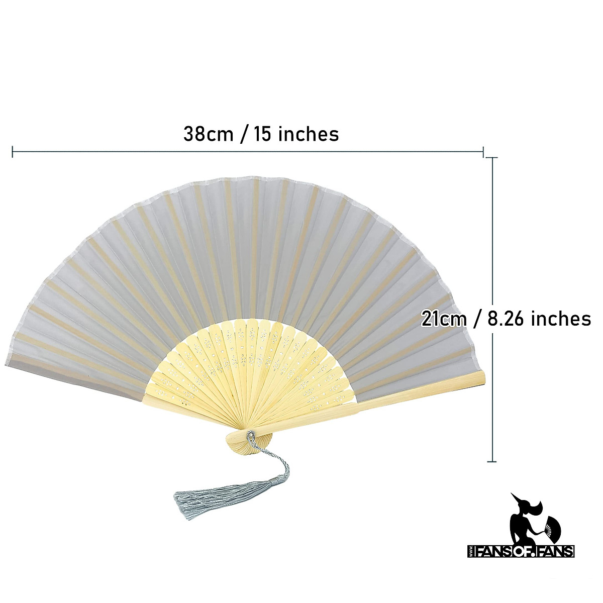 FANSOF.FANS Fabric Handheld Folding Hand Fan With a Tassel Grade A Bamboo Ribs for Women Girls Summer Party Event Favor Birthday Wedding Souvenir Gift (Baby Grey)