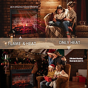 23 inch Electric Fireplace Insert, Realistic Red Bricks Electric Fireplace with Remote Control, 3 Adjustable LED Brightness Flames, Overheat Protection, 1400W Faux Fireplace for Bedroom