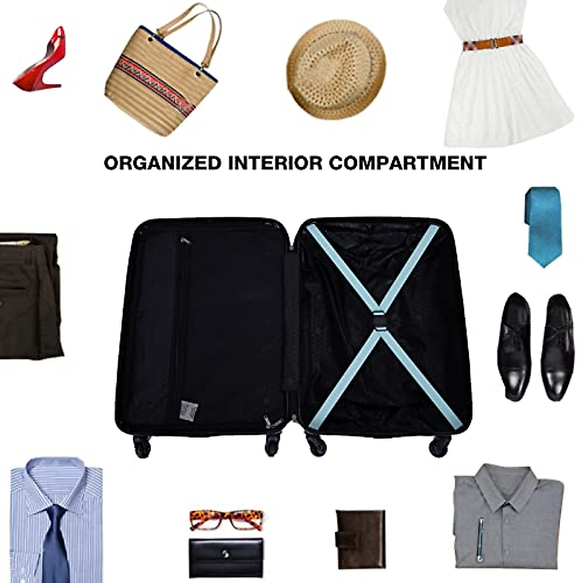 Tripcomp Luggage Sets Wear-Resistance Hardside Lightweight Suitcase Double Spinner Wheels, TSA Lock,Two Hooks, Scratch-resistant Carry-on,3 Piece Set(20inch 24inch 28inch) (Green)