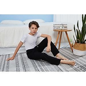 HiddenValor Boys Knit Soft Cotton Pajama Lounge Pants with Pockets (Black, Large)