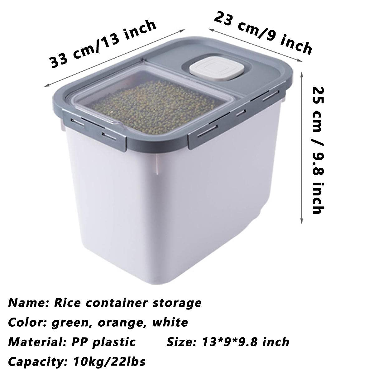 20 lbs Rice Container Storage,Daily Household airtight Rice Container, with Easy Seal Lid & Measuring Cup,Dog Food Storage Container,for Kitchen Soybean Corn,13inch