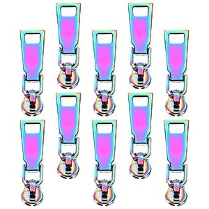 TEHAUX Rainbow Pulls Zipper Replacement 10pcs Metal Slider Zipper Repair Zipper for Sewing DIY Tailor Craft Coats Jacket Purses Luggage Backpacks Bags Shoes