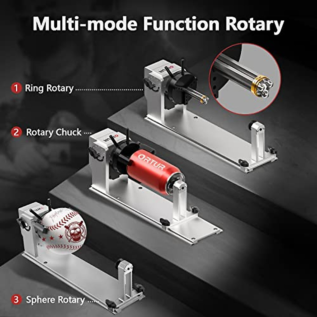 ORTUR YRC1.0, Y-axis Rotary Chuck for Most Laser Engravers, Jaw Chuck Rotary, Y-axis Rotary Roller Engraving Module for Engraving Cylindrical Objects, Wine Glass, Tumbler, Ring