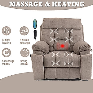 Recliner Chair Lay Flat Infinite Position Dual Motor Stand Up Lift Chair with Massage and Heat for Adults,Up to 400 LBS Recliners with 2 Remote Controls and 2 Cup Holders