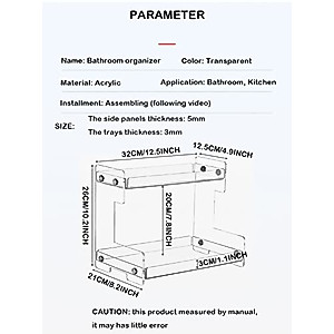 Bathroom Organizer Countertop, Acrylic Bathroom Counter Organizer Shelf Storage Rank Tray, Bathroom Accessory, Clear Lotion Makeup Vanity Organizer, Spice Organizer Holder for Bathroom Kitchen 2tier.