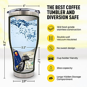 Sneaky Booze 30oz Coffee Tumbler Diversion Safe Stainless Steel Mug Double Wall Vacuum Insulated Can Portable Water Bottle Storage Container Hide Jewelry Valuables Secret Hidden Travel Cup Army Green