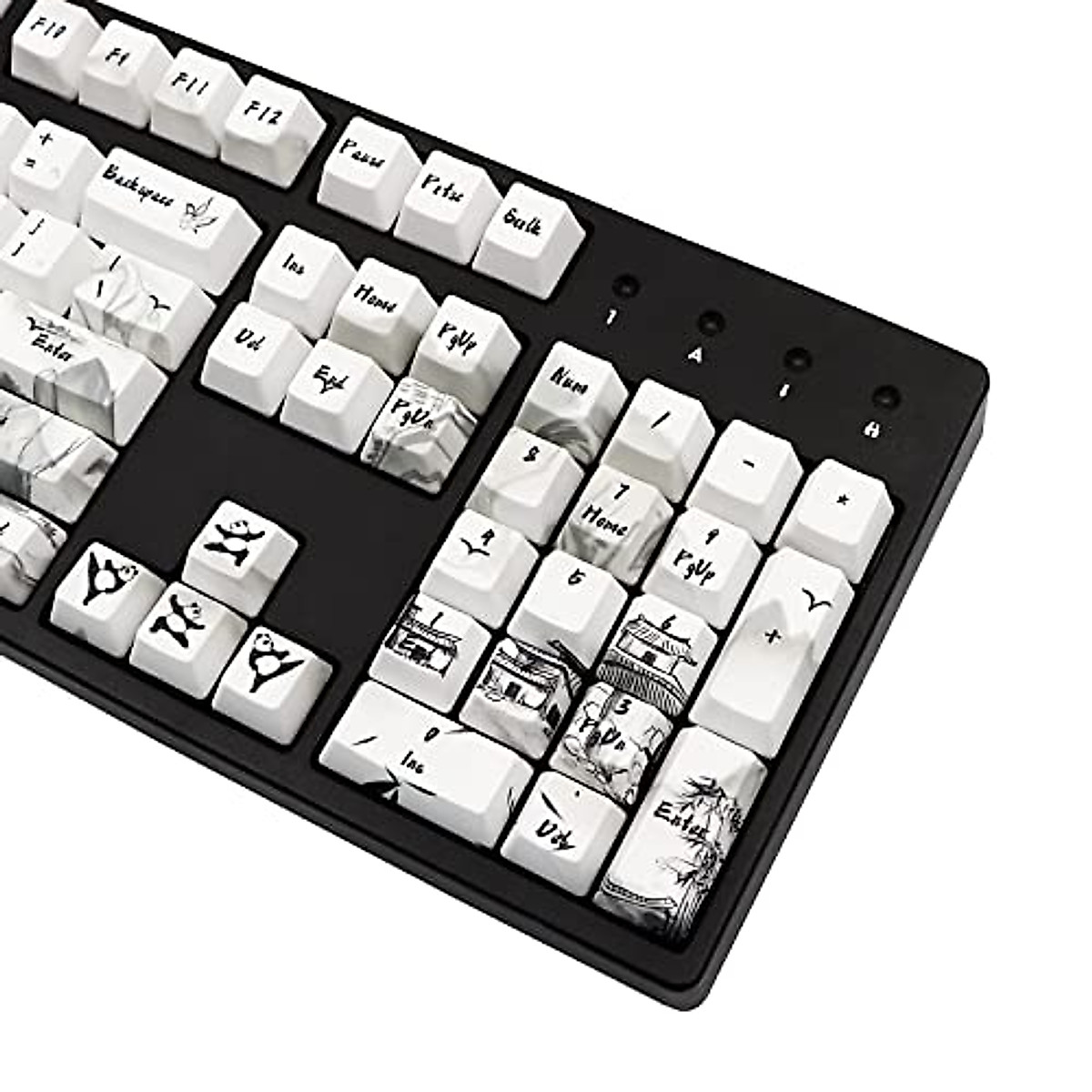 JSJT Custom Keycaps 110 Keys Panda Keycaps PBT Dye Sublimation Japanese Keycaps OEM Profile Keycaps with Keycap Puller for Cherry MX Switch 104/87/71/61 60 Percent Mechanical Keyboard