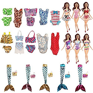 ENOCHT 25 Pcs Doll Clothes and Accessories Contain 4 Different Handmade Swimsuit, 1 Handmade Bathrobe, 1 Bathtowel, 16 Accessories, 1 Swimming Ring Float and 2 Mermaid Dress for 11.5 inch Doll