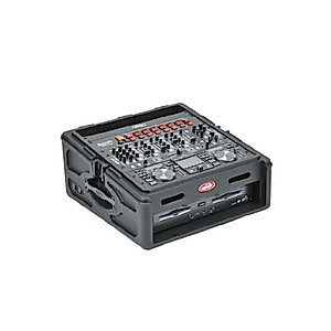 SKB Cases 1SKB-R102 10x2 Roto Rack/Mixer Console, 10U Slanted Rackmount on top, 2U rackmount in front, Steel Threaded Rails, Hard Lid and Doors, Side Access Ports for Cable Routing