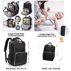 NUNET Diaper Bag Backpack Black W. Portable Changing Pad, Stroller Straps, Large Diaper Bag for 2 Kids (Girls/Boys), Multipurpose Lightweight Travel Back Pack for Moms Dads