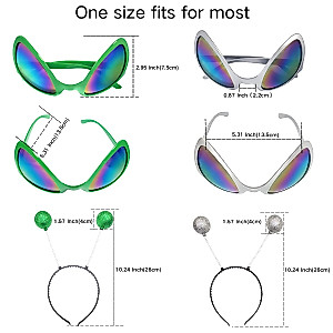 Poptrend 2 Pairs Alien Headband and Glasses, Alien Sunglasses, Glitter Green Silver Headband Boppers Antenna Headband Set, Alien Costume Party Favors Accessories for Adults and Kids (green+silver)