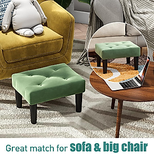 viewcare Ottoman Foot Stool, Green Small Ottoman footrest, Velvet Soft Footrest Ottoman with Wood Legs, Sofa Footrest Extra Seating for Living Room Entryway Office