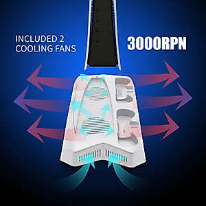 OLYGIVE PS5 Controller Charging Station, PS5 Cooling Fan,Vertical Stand for PlayStation 5 Digital Edition & Ultra HD Game Console with Dual Charger Indicator USB Ports for PS5 - White