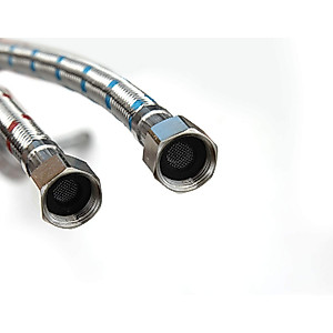 Homevacious 24-Inch Long Bathroom Kitchen Faucet Connector Braided Supply Hose 3/8-Inch Stainless Steel Female Compression Thread x M10 Male Connector, x 2 Pcs(1 Pair)