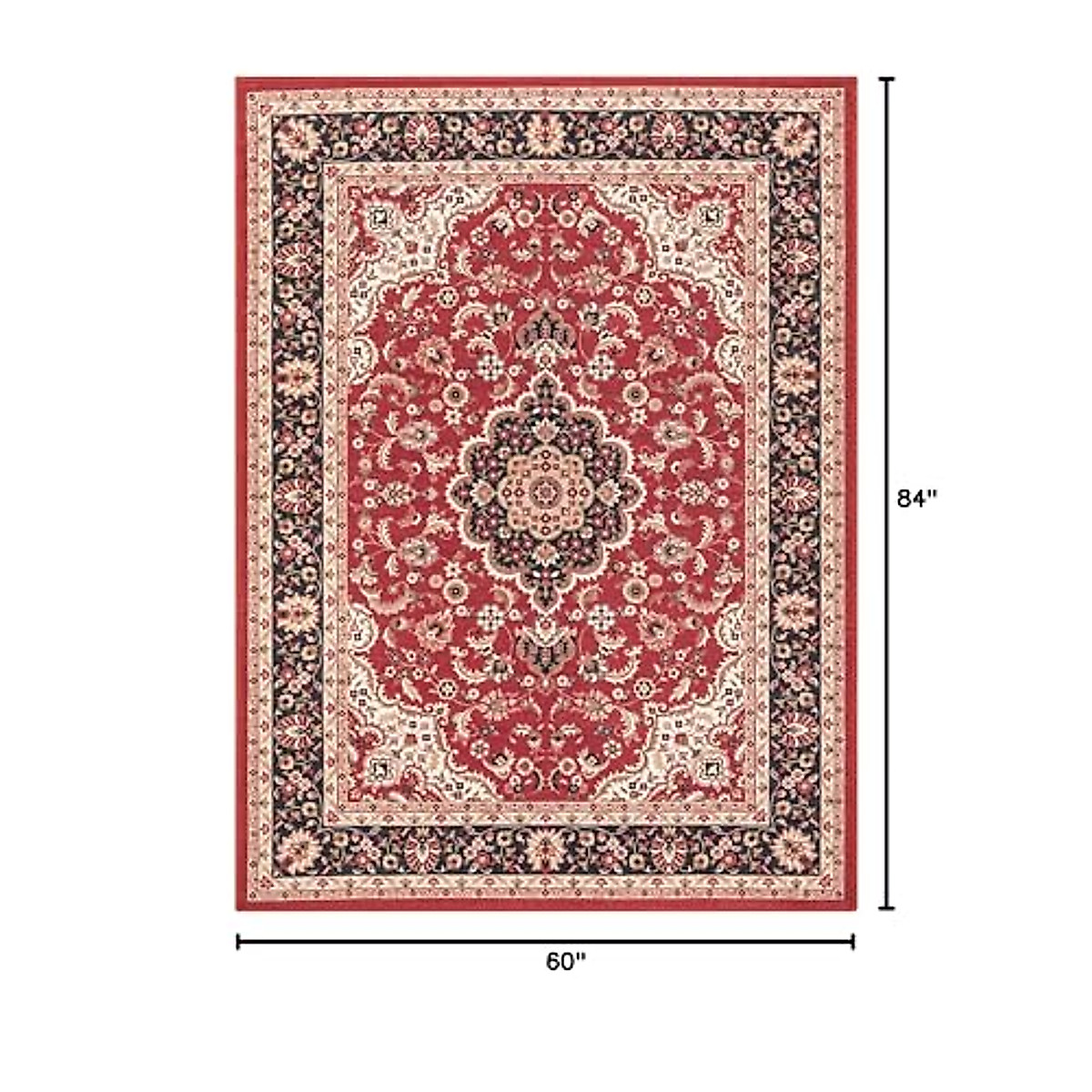 Well Woven Kings Court Gene Red - Non-Slip Rubber Backed Oriental Medallion 5x7 Area Rug - for Living Room & Dining Room - Kid & Pet Friendly, Easy-to-Clean, Machine-Washable, Low Looped Pile