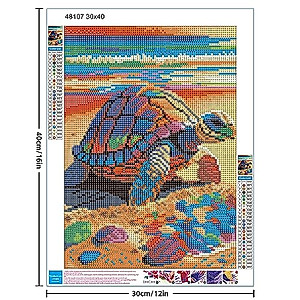 Buewutiry Turtle Diamond Painting Kits for Adults, 5D Diamond Art Kits for Adults, 12x16 Inch DIY Full Drill Diamond Dots Paintings Craft for Home Wall Art Decor