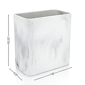 Essentra Home Marble Rectangular Trash Can for Home Office, Bedroom, Bathroom, Kitchen - 2.4 Gallon, 9 Liter Capacity - Fits in Narrow, Compact Spaces - Stable, Durable Polyresin
