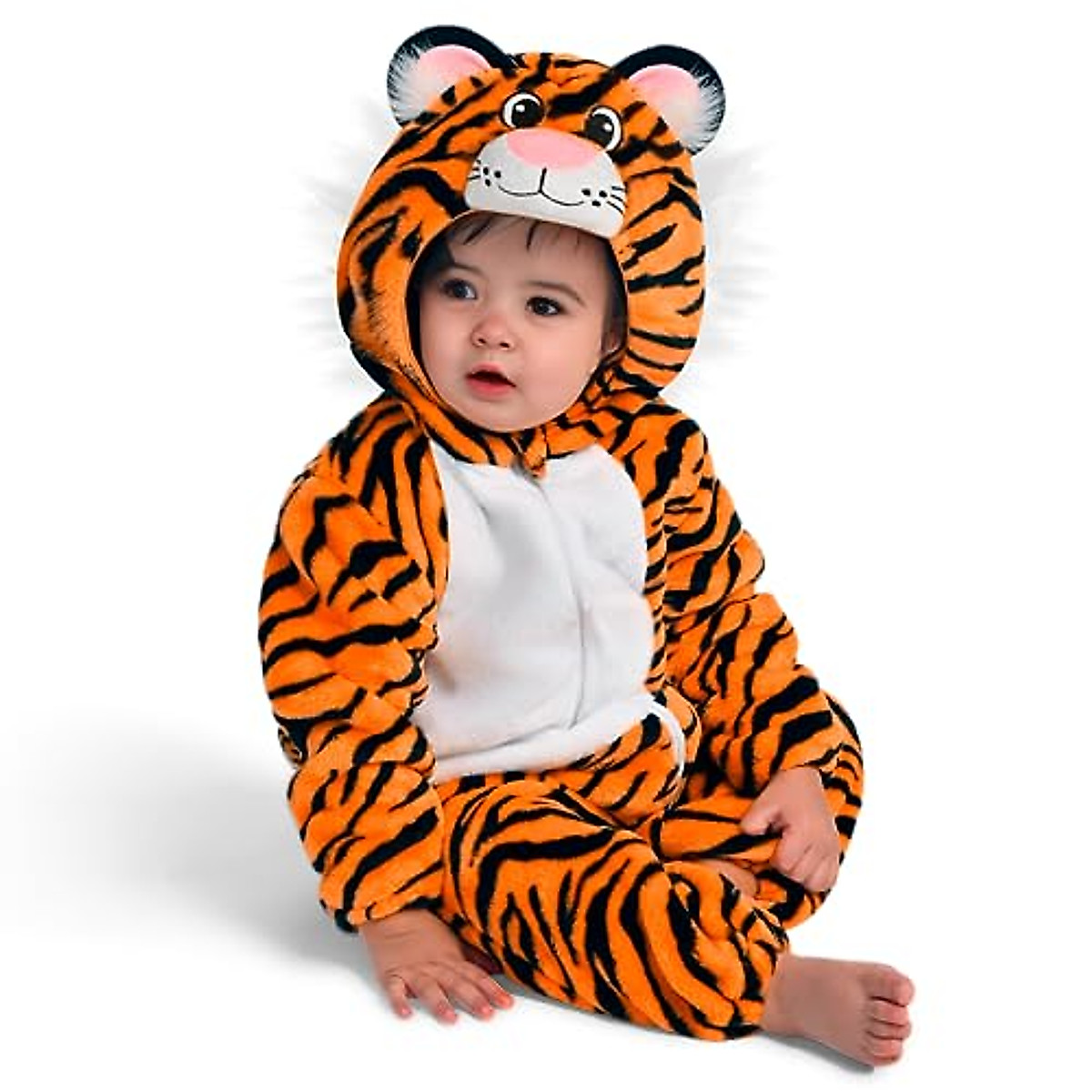 Spooktacular Creations Halloween Baby Tiger Costume, Toddler Unisex Pajama Jumpsuit, Zip-up Romper Plush for Toddler Animal Pajamas Dress Up