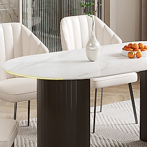 LITFAD Modern Oval Dining Table - 51.2" L x 31.5" W x 29.5" H, Slate Top, Restaurant Table, Double Pedestal, No Chairs Included