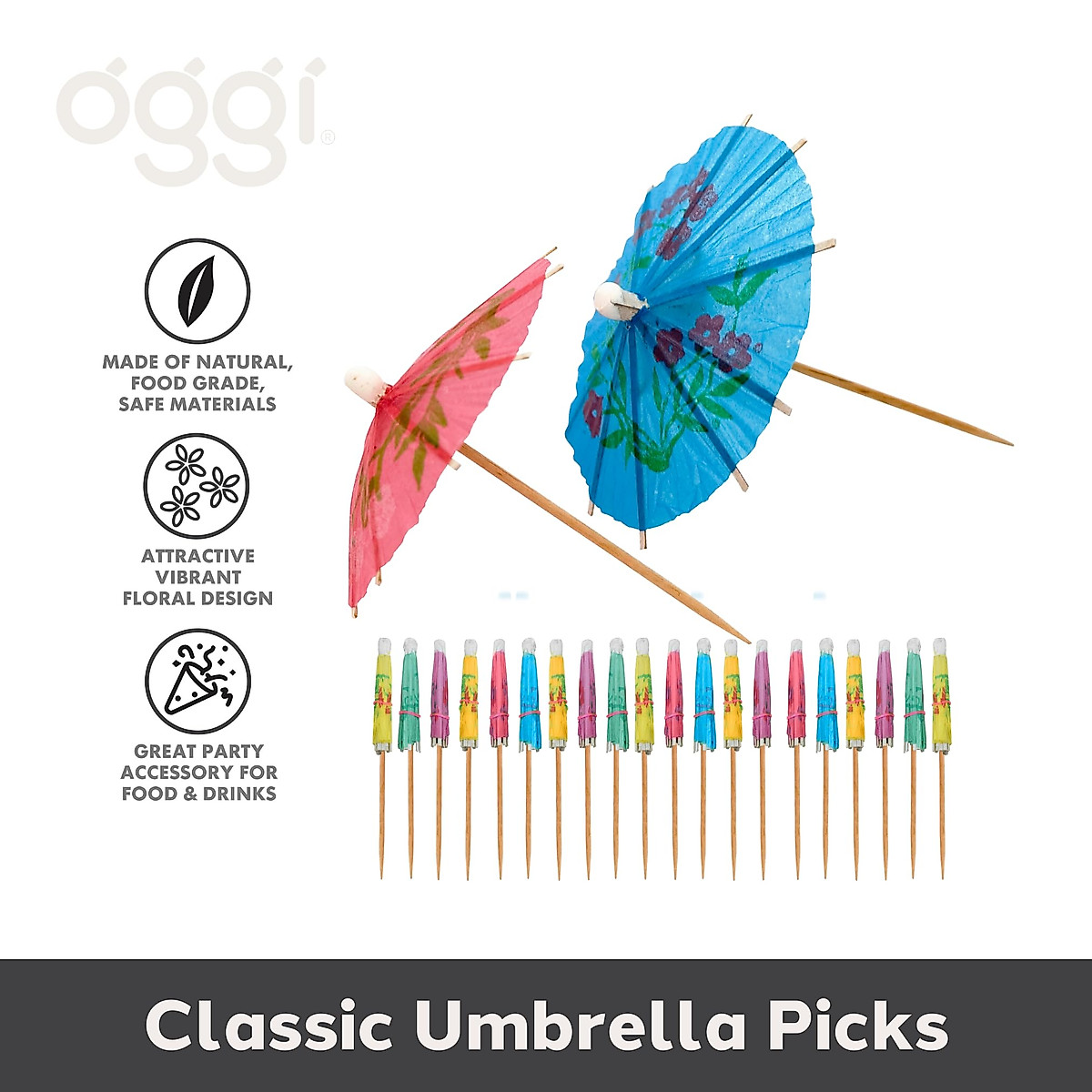 OGGI Cocktail Umbrellas for Drinks 20 pcs - Drink Umbrellas Cocktail Picks, Paper Drink Umbrellas, Mini Drink Umbrellas Toothpicks for Cocktails, 4.25" / 11cm