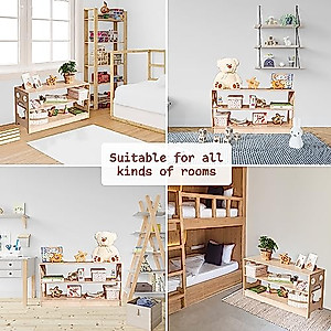 Woodandhearts Montessori 3 Tier Shelf - Low Open Shelf for Toddler - Wooden Floor Kids Organizer - Nursery Shelf for Storage (Natural wood, Low shelf "in order"))