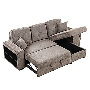 Bellemave Reversible Sectional Sofa Couch, L-Shape 3-Seater Sofa, Pull Out Sleeper Sofa Upholstered Couch 95" Sleeper Sofa with Side Shelf and 2 Stools for Living Room (Knox Charcoal)