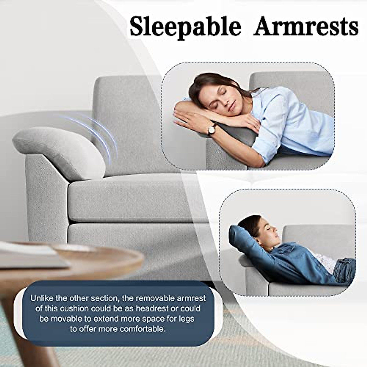 Meilocar Sofa Couch, 79" Sectional Convertible L Shaped Couch with Reversible Ottoman, 3-Seat Sofa Sectional with Removable Armrest for Living Room, Apartment, Small Space, Light Grey