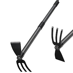 Hoe and Cultivator Gardening Hand Tools, Heavy Duty Stainless Steel Garden Hoe and 3 Fork Hand Tiller for Gardening Weeding Planting with Adjustable Handle 30 inch