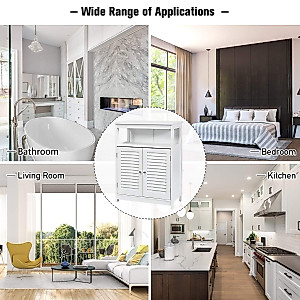Tangkula Bathroom Floor Cabinet, Wooden Freestanding Storage Cabinet with Double Shutter Door & Adjustable Shelf, Storage Cabinet for Bathroom Living Room (White)