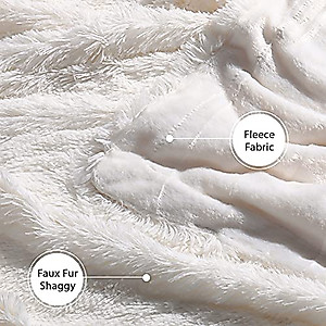 Decorative Extra Soft Faux Fur Blanket Twin Size 70" x 78",Solid Reversible Fuzzy Lightweight Long Hair Shaggy Blanket,Fluffy Cozy Plush Fleece Comfy Microfiber Blanket for Couch Sofa Bed,Cream White