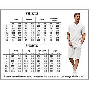 COOFANDY Men's 2 Pieces Linen Set Casual Henley Shirts Short Sleeve Beach Yoga Shorts Summer Pants Outfits