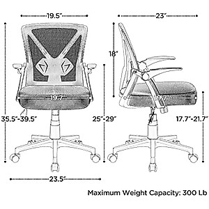 Topeakmart Office Chair Desk Chair Mesh Computer Desk Chair with Wheels Ergonomic Office Chair Height Adjustable Swivel Task Chair with Mid Back, Flip-up Arms and Lumbar Support, Black