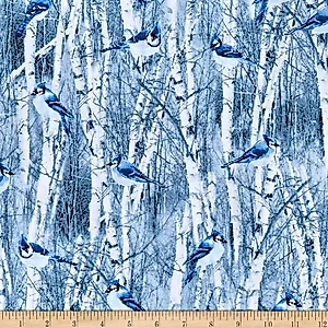 Timeless Treasures Winter Hike Blue Jays Blue, Fabric by the Yard