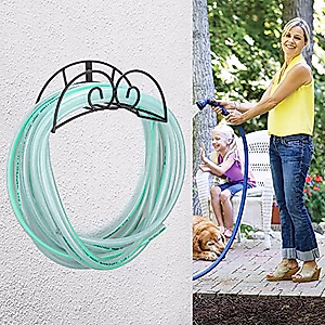 Water Hose Holder Wall Mount, Outdoor Hose Hook, Garden Hose Hanger for Outside, Heavy Duty Metal Hose Organizer Rack, Black