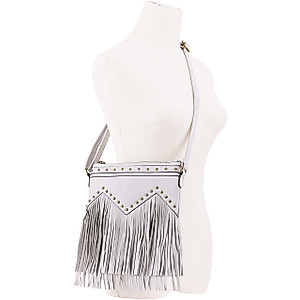 B BRENTANO Vegan Fringed Crossbody Bag with Studs (Light Gray)